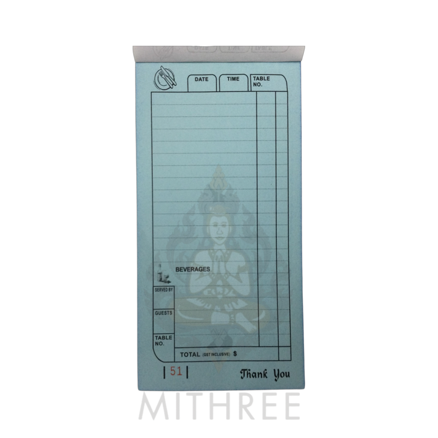 RESTAURANT DOCKET [TRIPLICATE] 50PAGE/100 - MITHREE