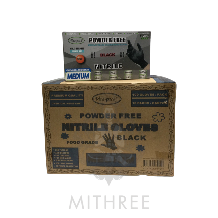 NITRILE MEDIUM GLOVES [BLACK] 100PCS/10 - MITHREE